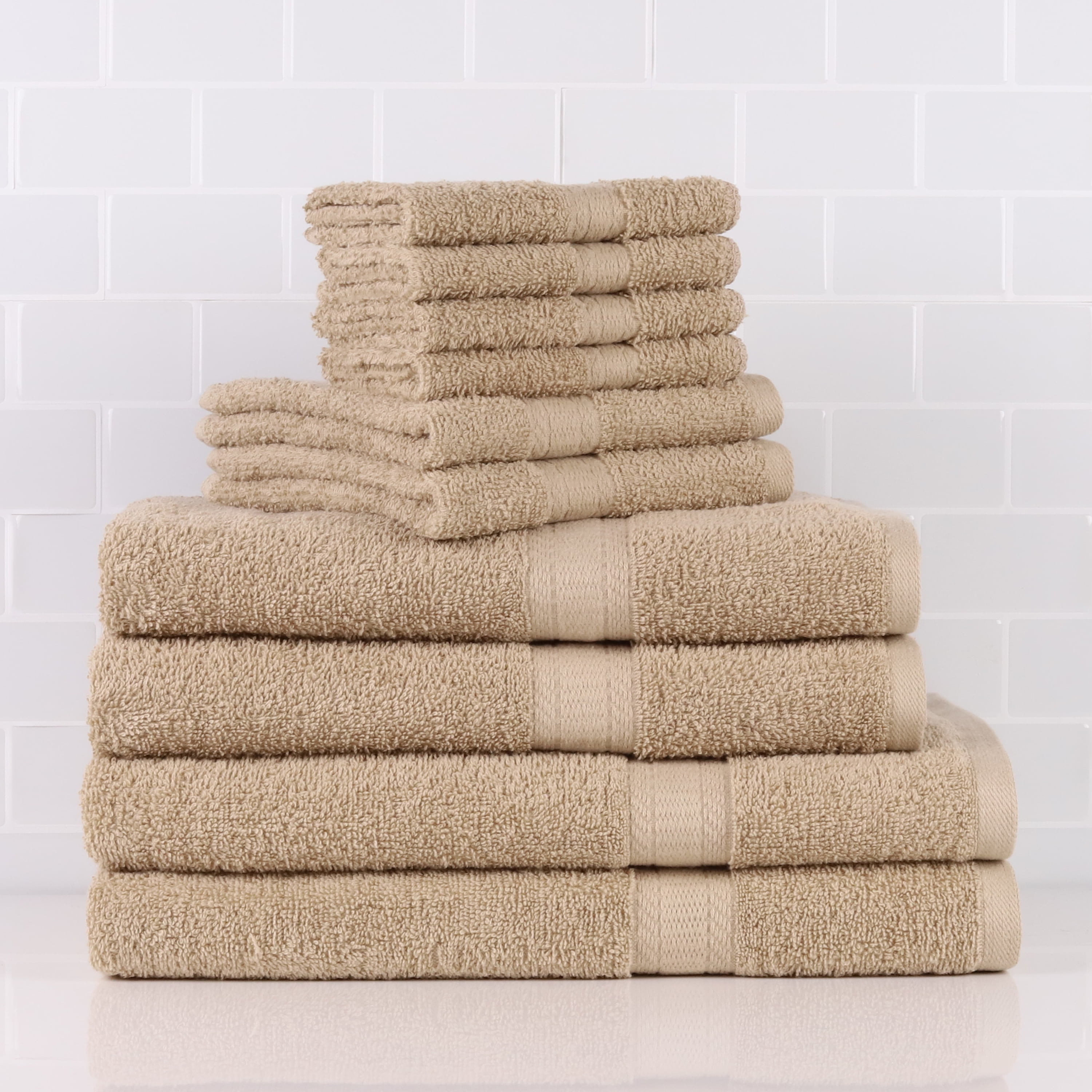 Mainstays 10 Piece 100% Cotton Towel Set, 2 Bath Sheets, 2 Bath 2 Hand ...