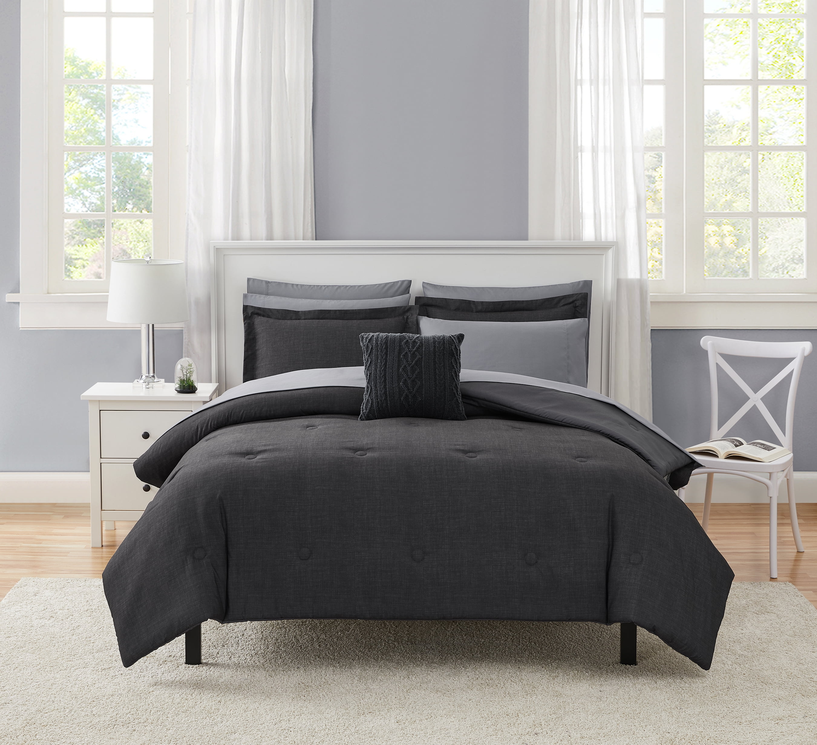 Mainstays Bed in a Bag Comforter Set with Sheets for Queen Bed in Gray ...