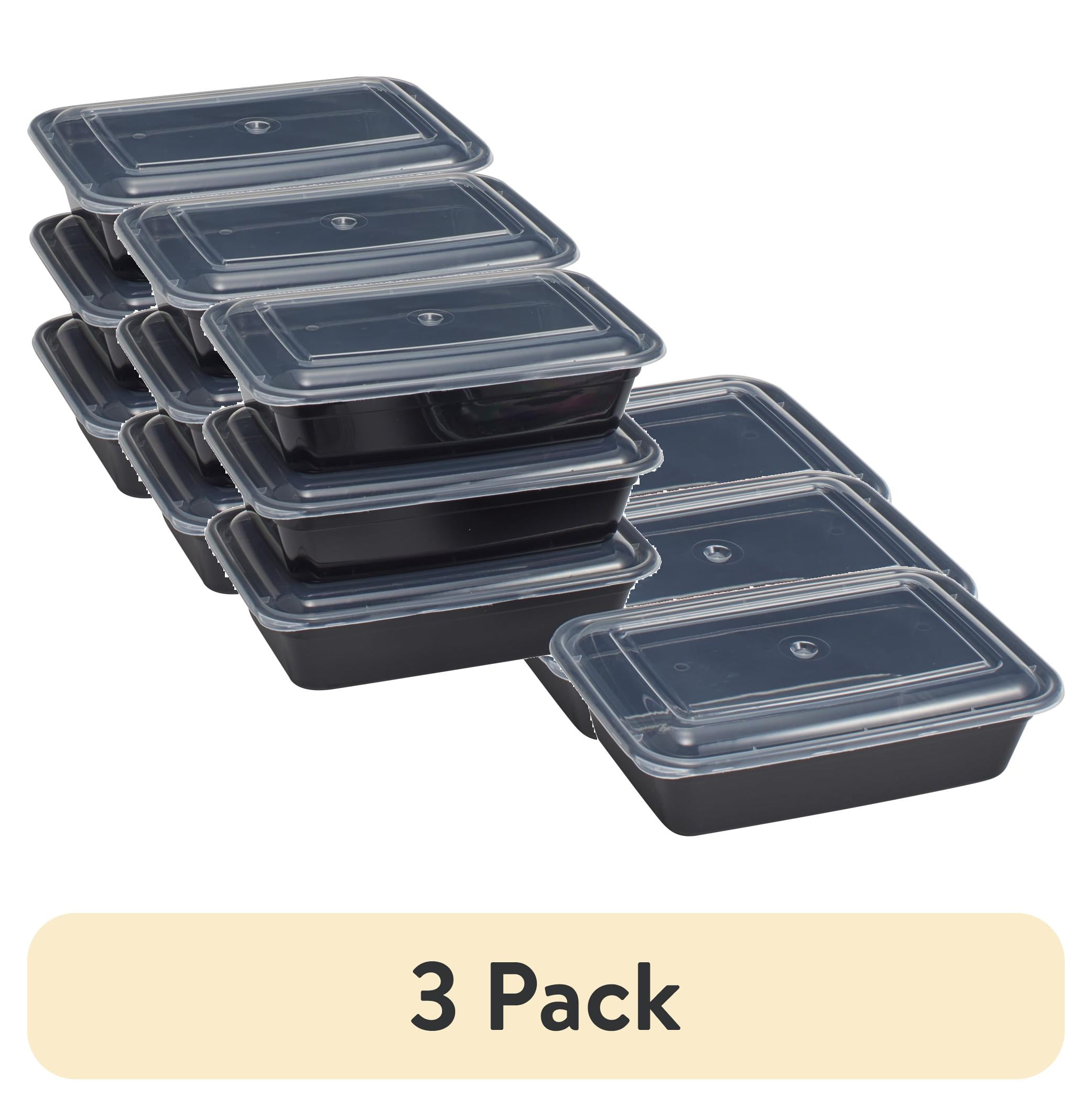 (3 pack) Mainstays 10 Piece Meal Prep Food Storage Containers, Black ...