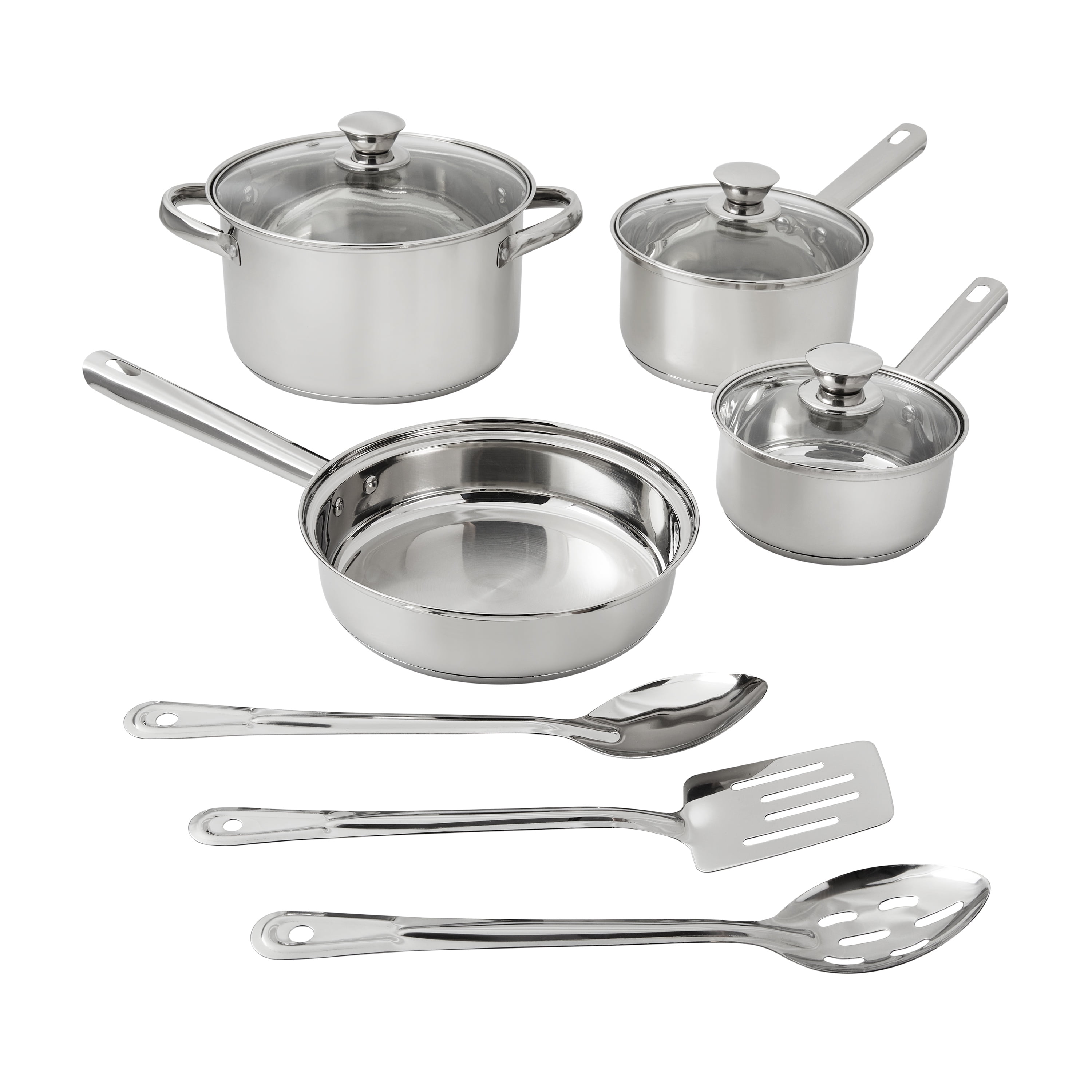 Mainstays 10-Piece Stainless Steel Cookware Set with Nonstick Pots and ...