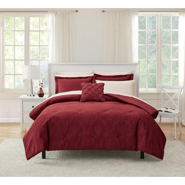 Mainstays 10 Piece Red Velvet Bed in a Bag Comforter Set with Sheets ...