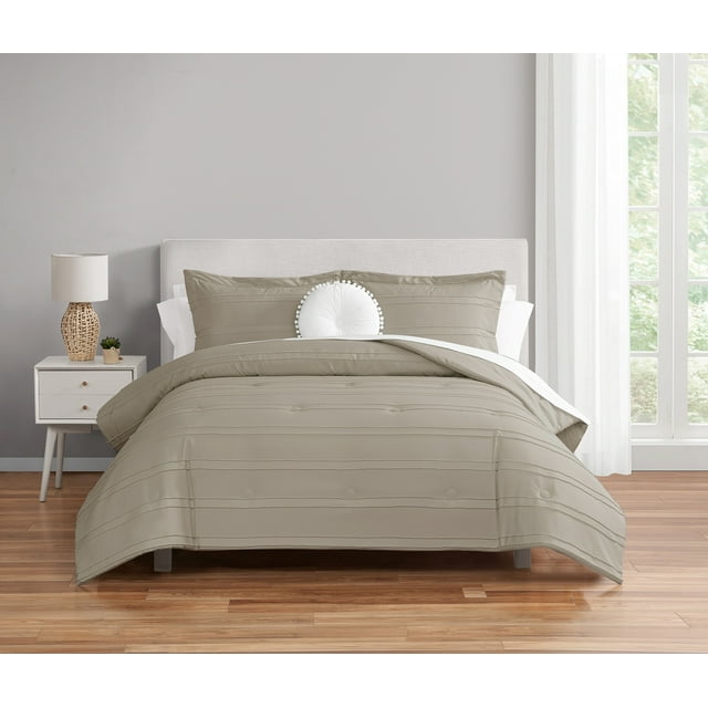 Mainstays 10 Piece Tan Stripe Bed in a Bag Comforter Set with Sheets ...
