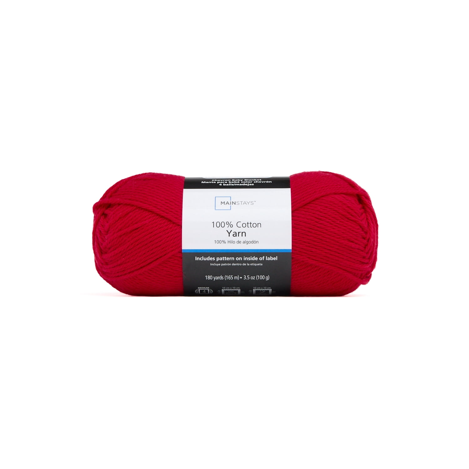 Mainstays 100% Cotton Yarn - Apple Red - 3.5oz 180yds - 4 Medium Weight ...