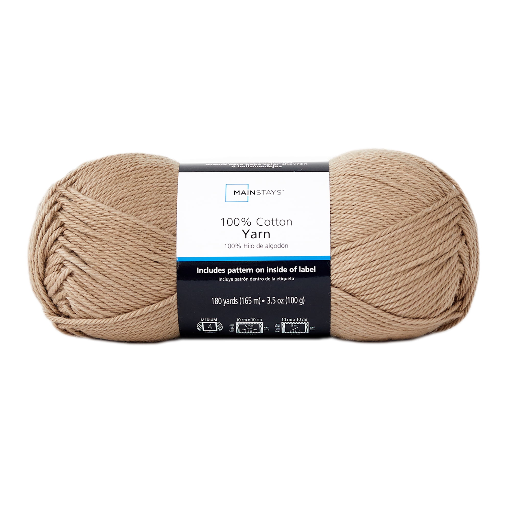 Mainstays Cotton Yarn, 100% Cotton, Worsted Weight, Brown Stone Beige ...
