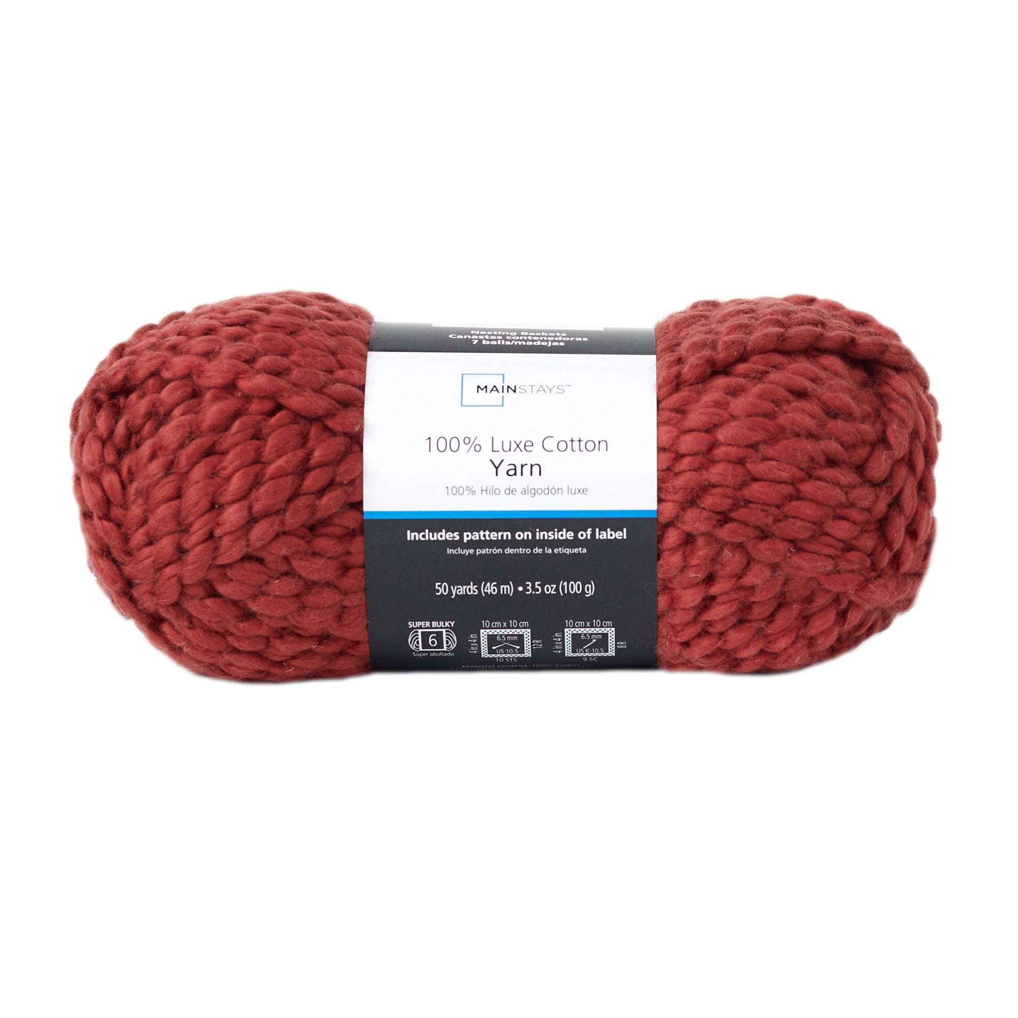 Mainstays 100% Luxe Cotton Yarn - Brick Red - 3.5oz 50yds - 6 Super ...