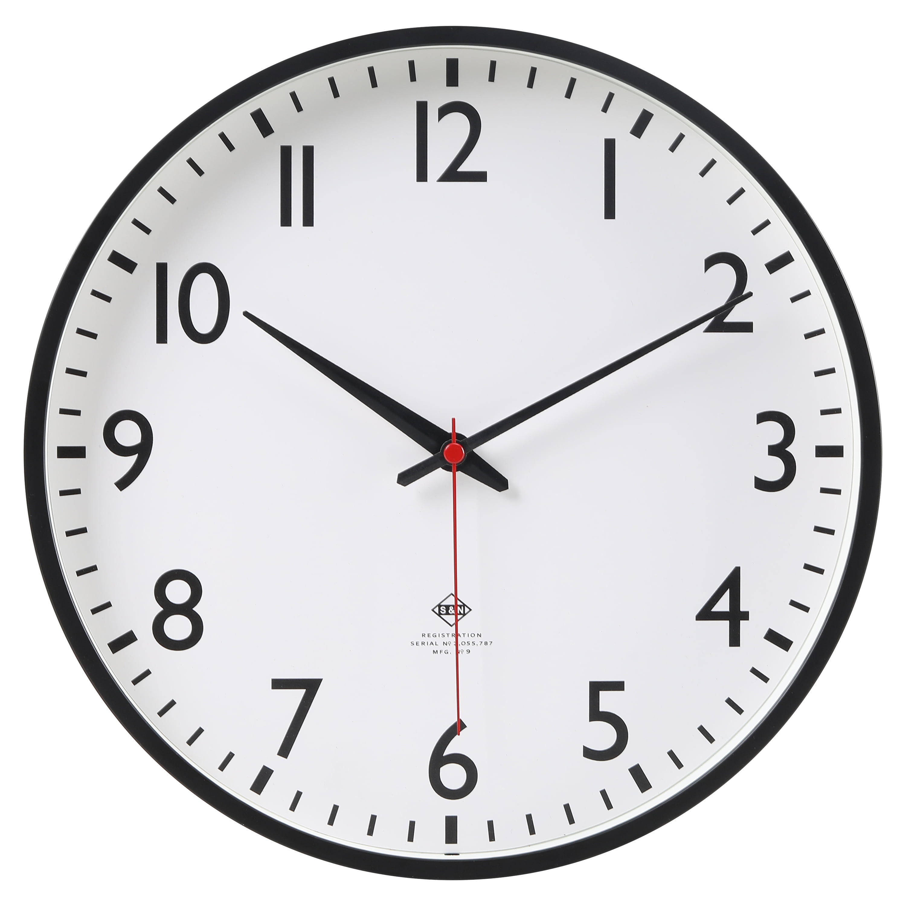 Mainstays 11.5” Quartz Black & White Schoolhouse Wall Clock with Red ...