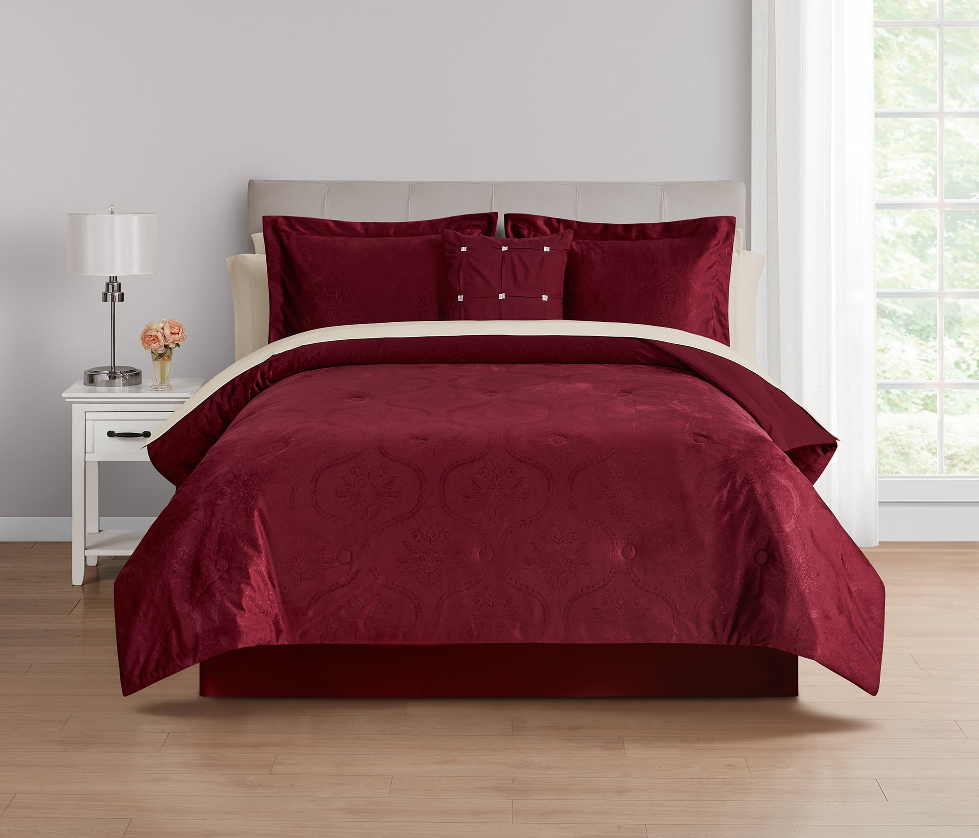 Mainstays 11-Piece Bed in a Bag Comforter Set with Sheets, Red Velvet ...