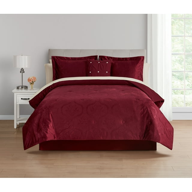 Mainstays 11-Piece Bed in a Bag Comforter Set with Sheets, Red Velvet ...