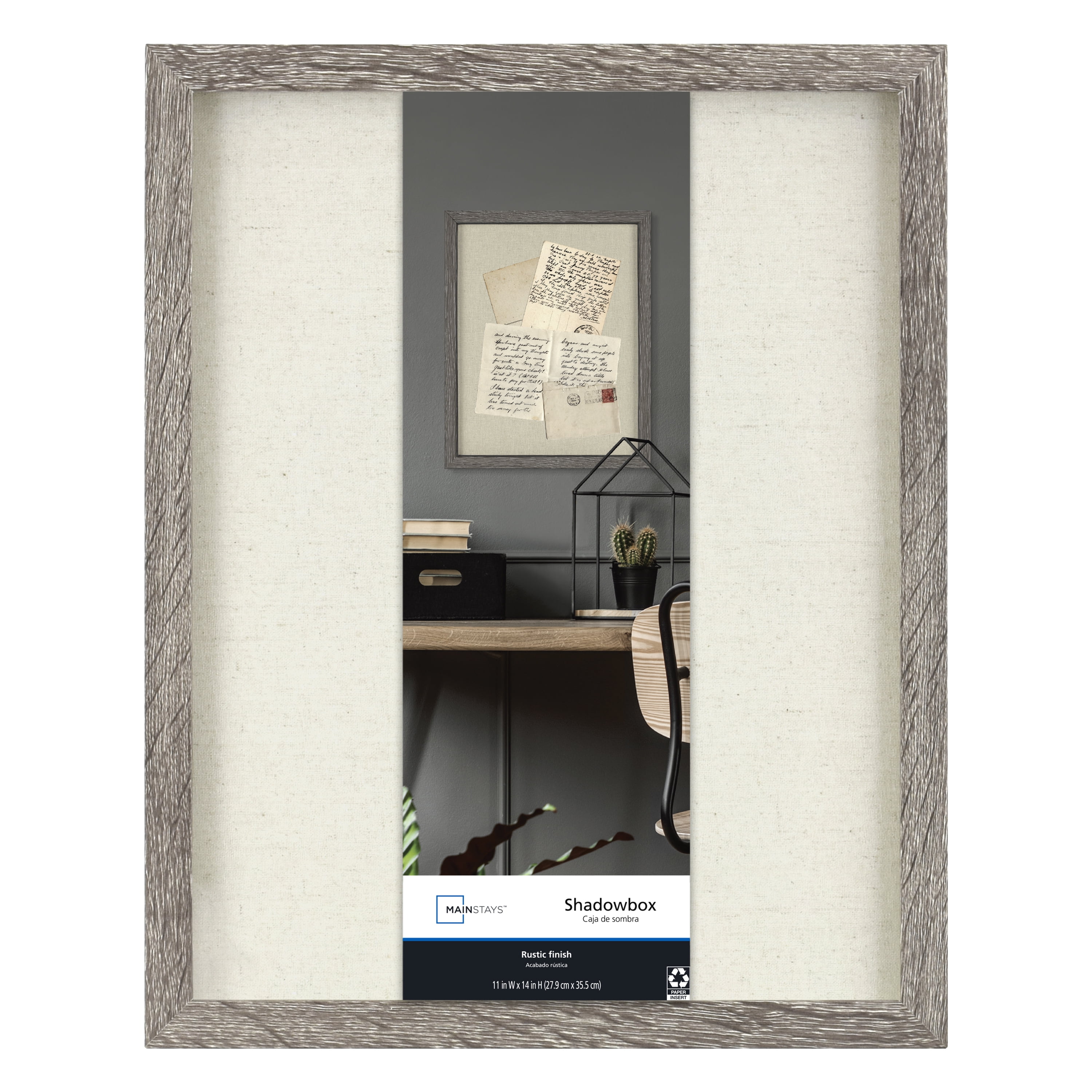 Mainstays 11x14 Rustic Wood Shadowbox Frame with Linen Board for ...