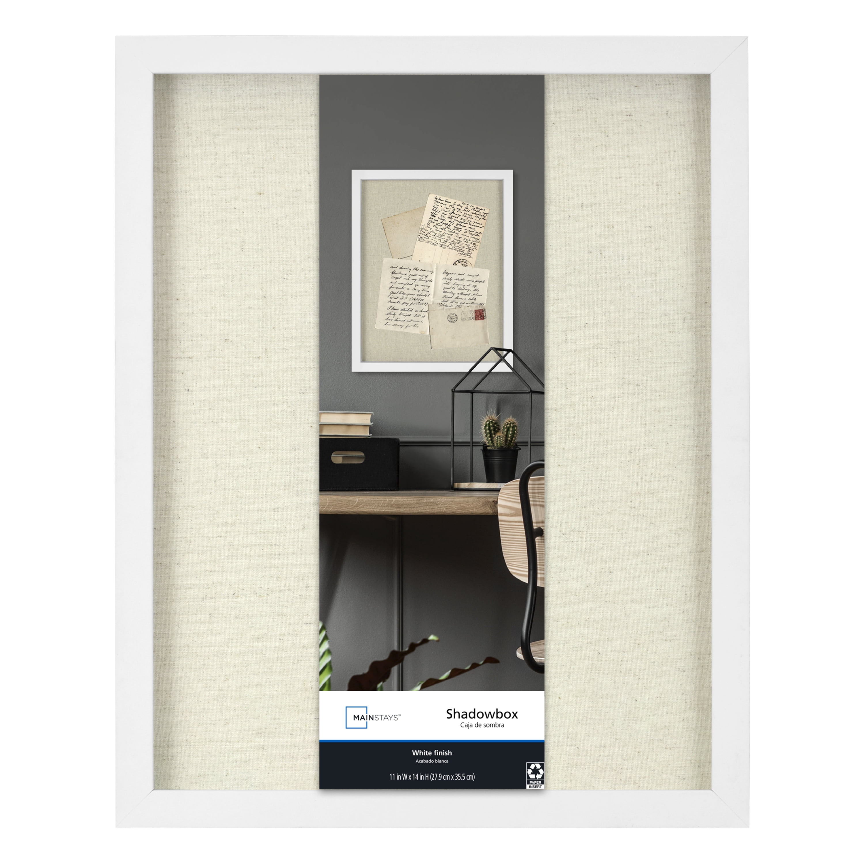 Mainstays 11x14 White Shadowbox Frame with Linen Foam Board for ...