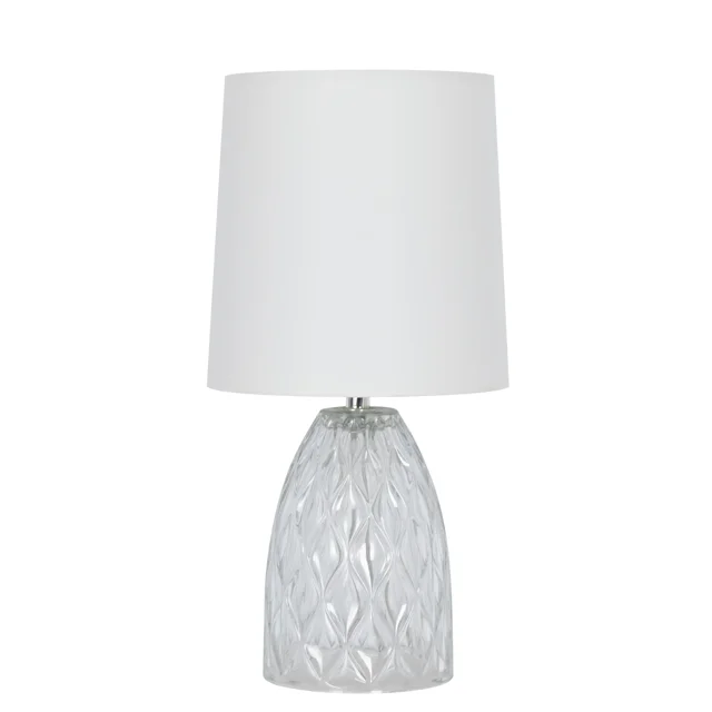 Mainstays 12.75” Mini Clear Glass Table Lamp with White Shade - Walmart.com