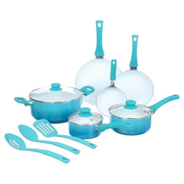 Mainstays Ceramic Nonstick 12 Piece Cookware Set, Teal Ombre - Walmart.com