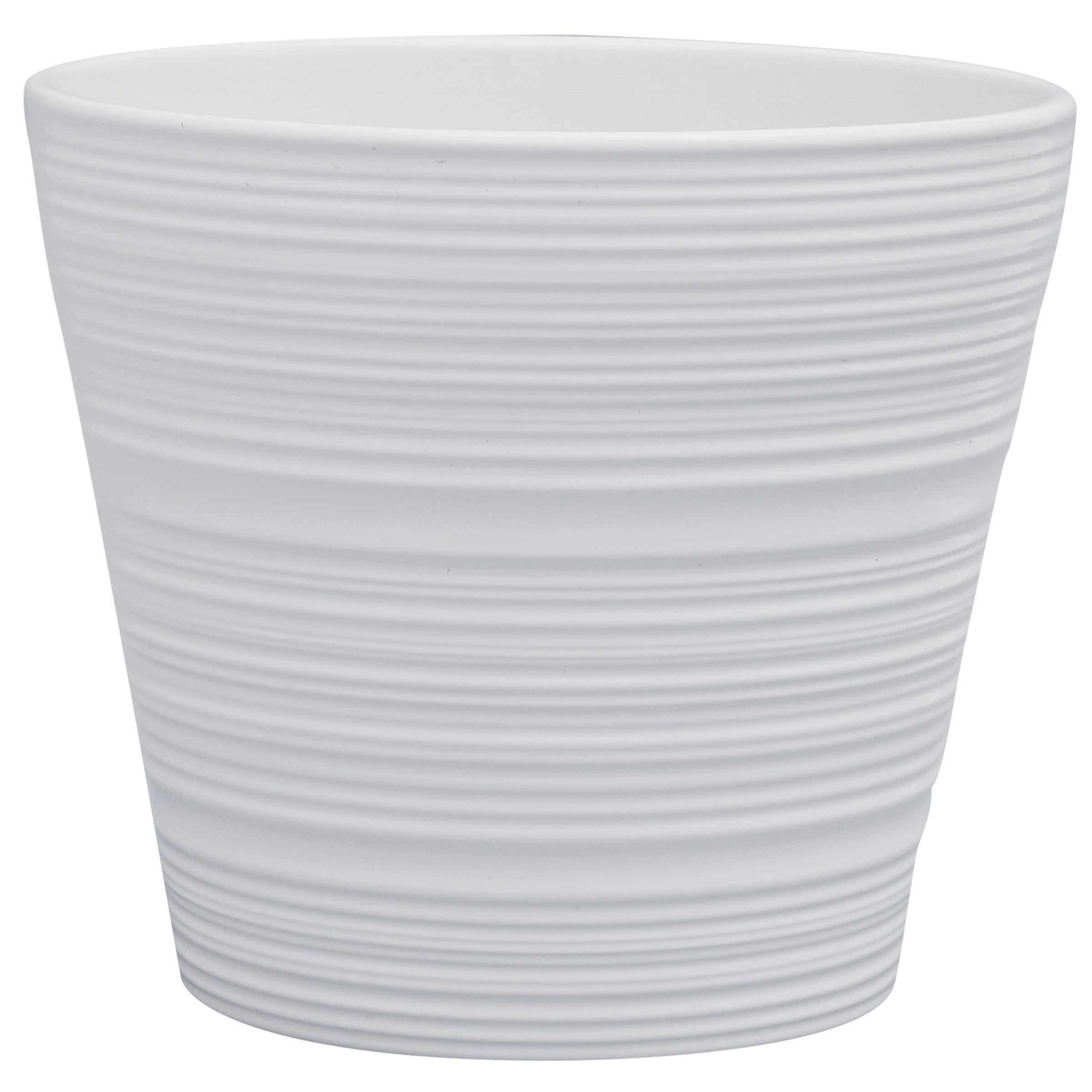 Mainstays 12" x 12" x 10" Round White Ceramic Striped Plant Planter ...