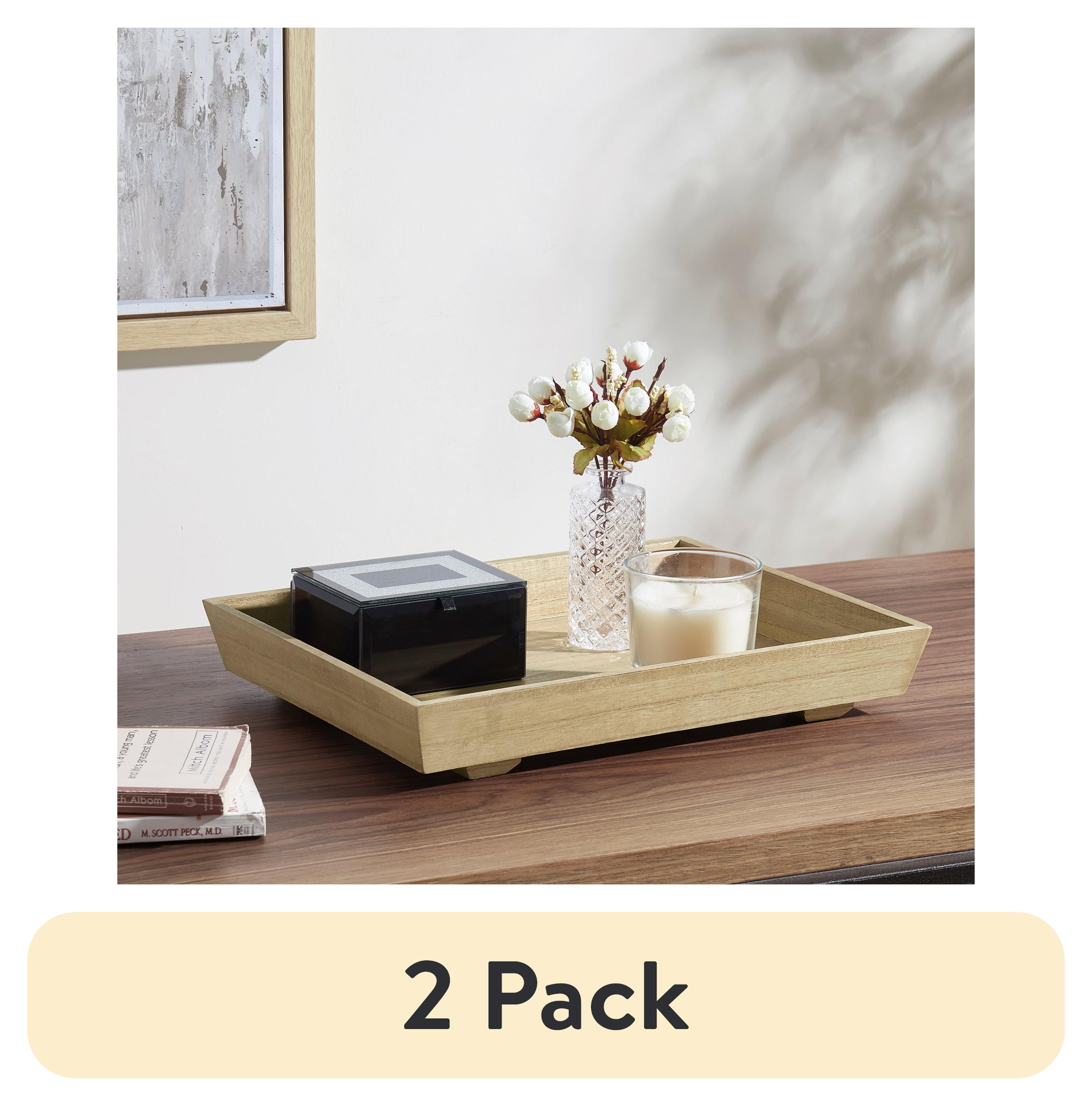 (2 pack) Mainstays 12" x 16" Wood Footed Decorative Tray, Natural ...