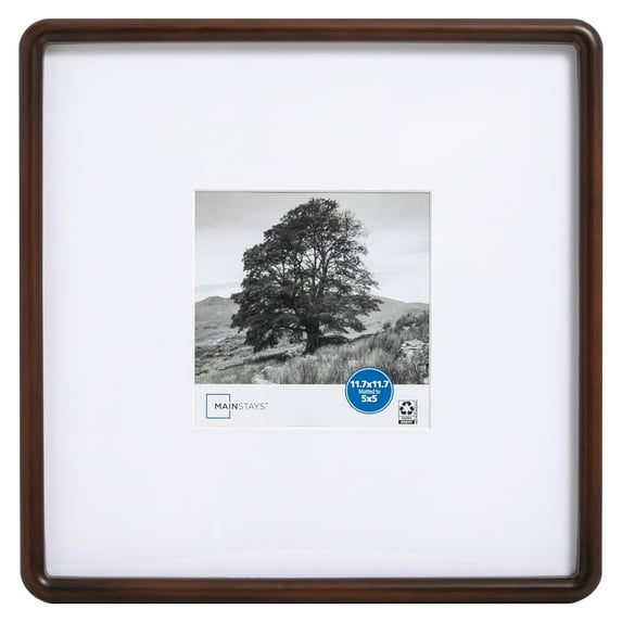 Mainstays – 5x5 Picture Frame – Brown Plastic Rounded Corners Matted ...