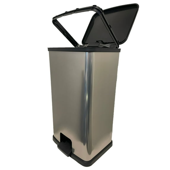 Mainstays Plastic Rectangular Step Trash Can, 13 Gallon, Silver ...