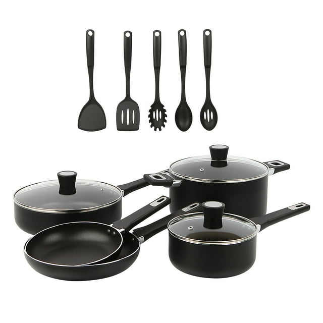 Mainstays 13 Piece Nonstick Aluminum Alloy, Pots and pans Cookware Set, Black - Walmart.com