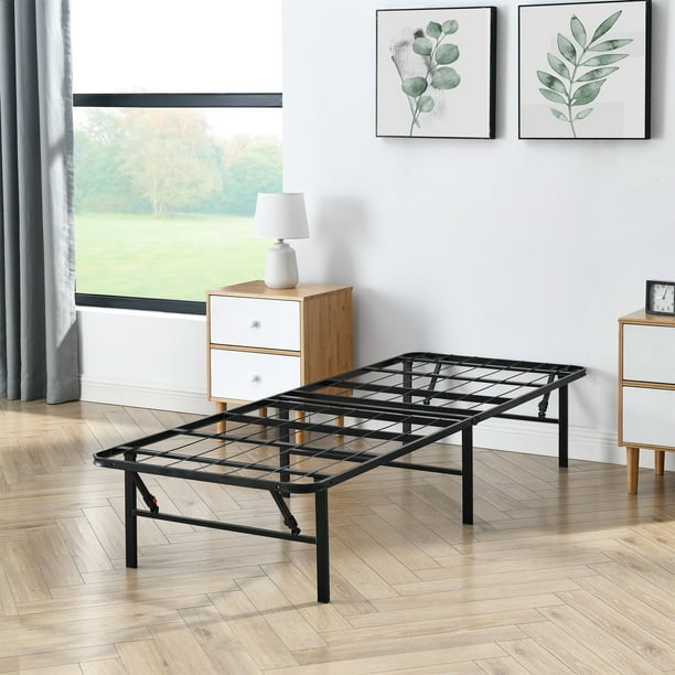 Mainstays Twin XL 14 High Profile Foldable Steel Platform Bed Frame with Storage Space Under Frame No Box Spring Required Black Walmart Business Supplies