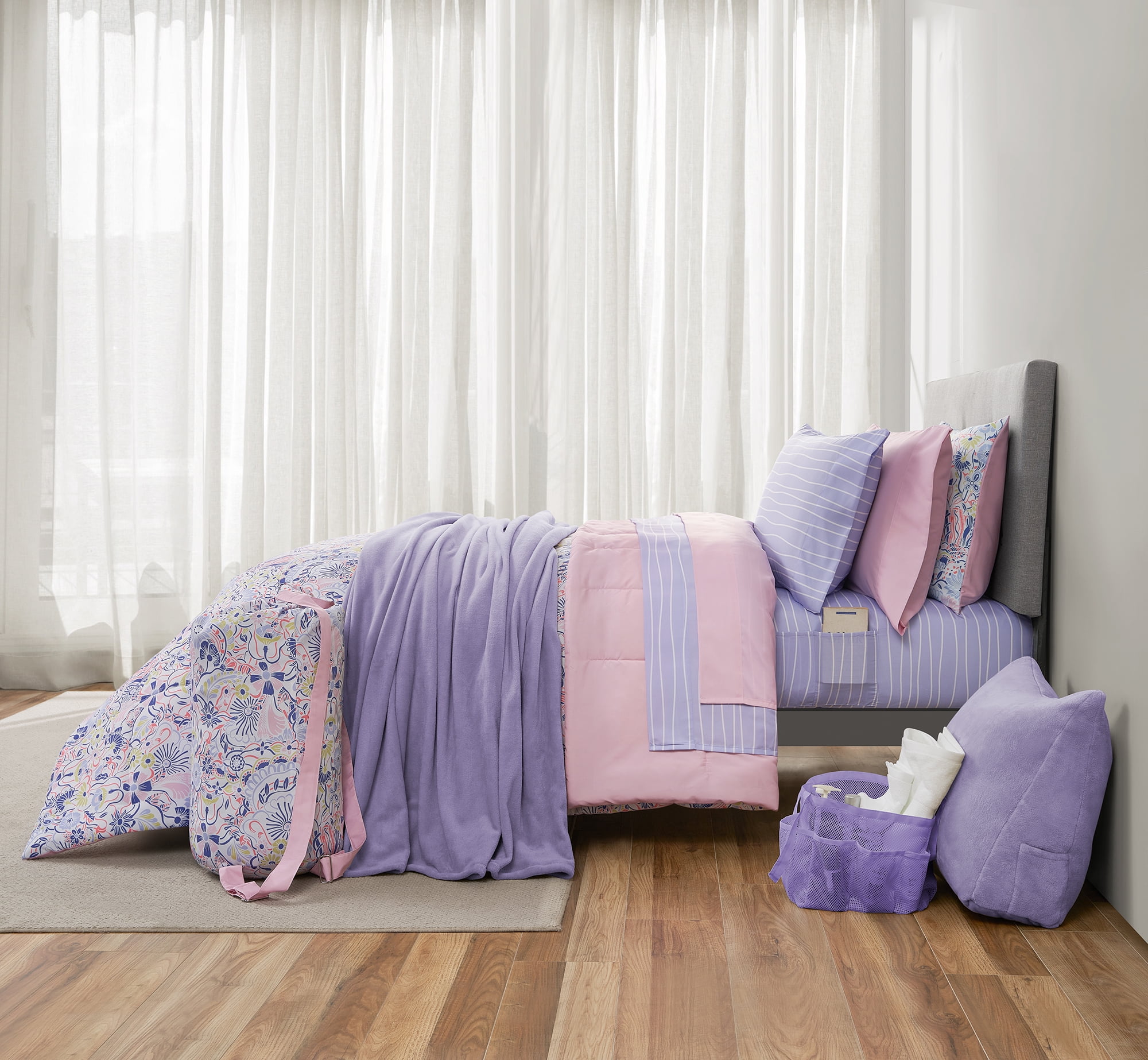 14pc College Dorm Essentials Bundle, Twin-XL, Reversible Bed in a Bag ...