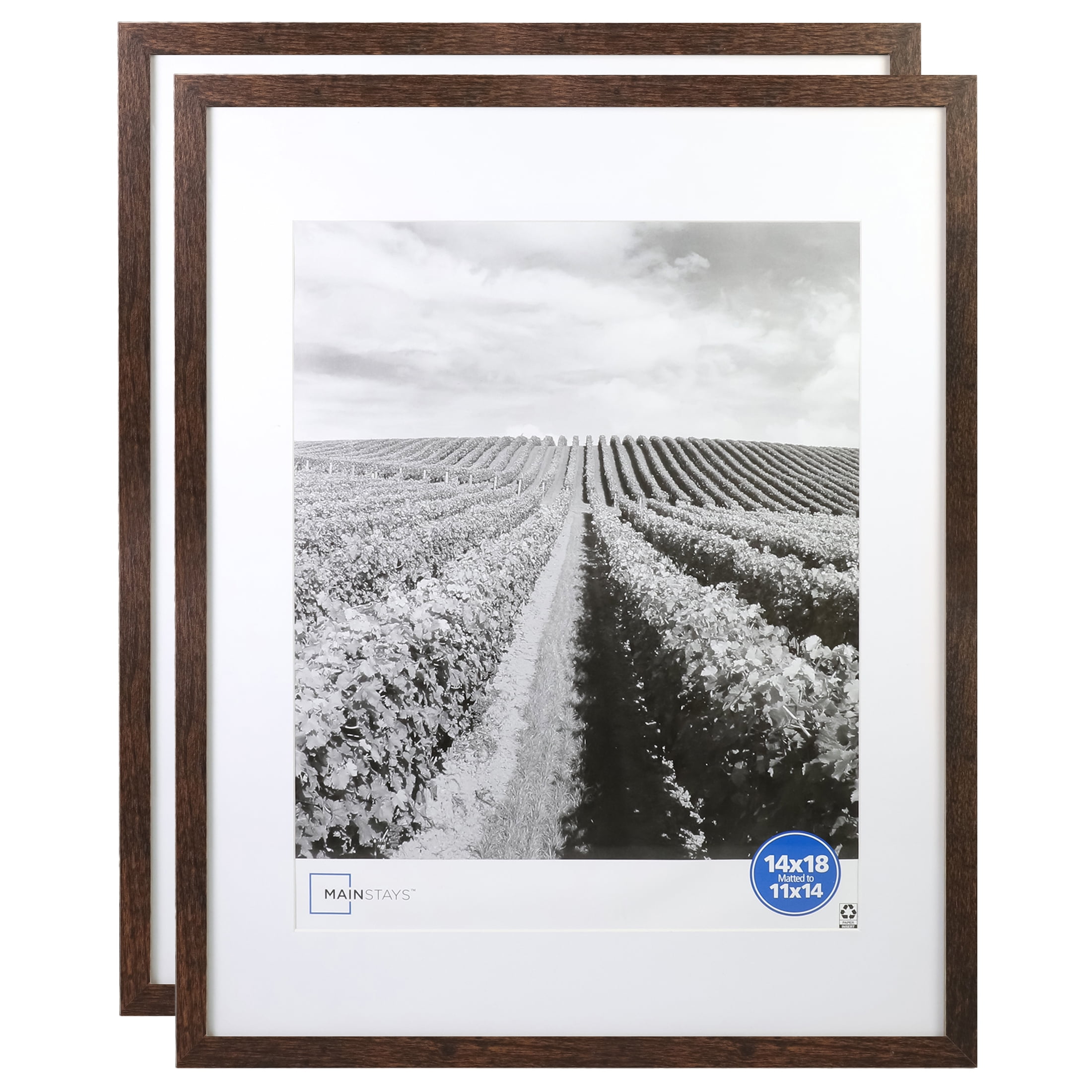 Mainstays 14x18 inch Matted to 11x14 inch Brown 0.5" Picture Frame - 2 ...
