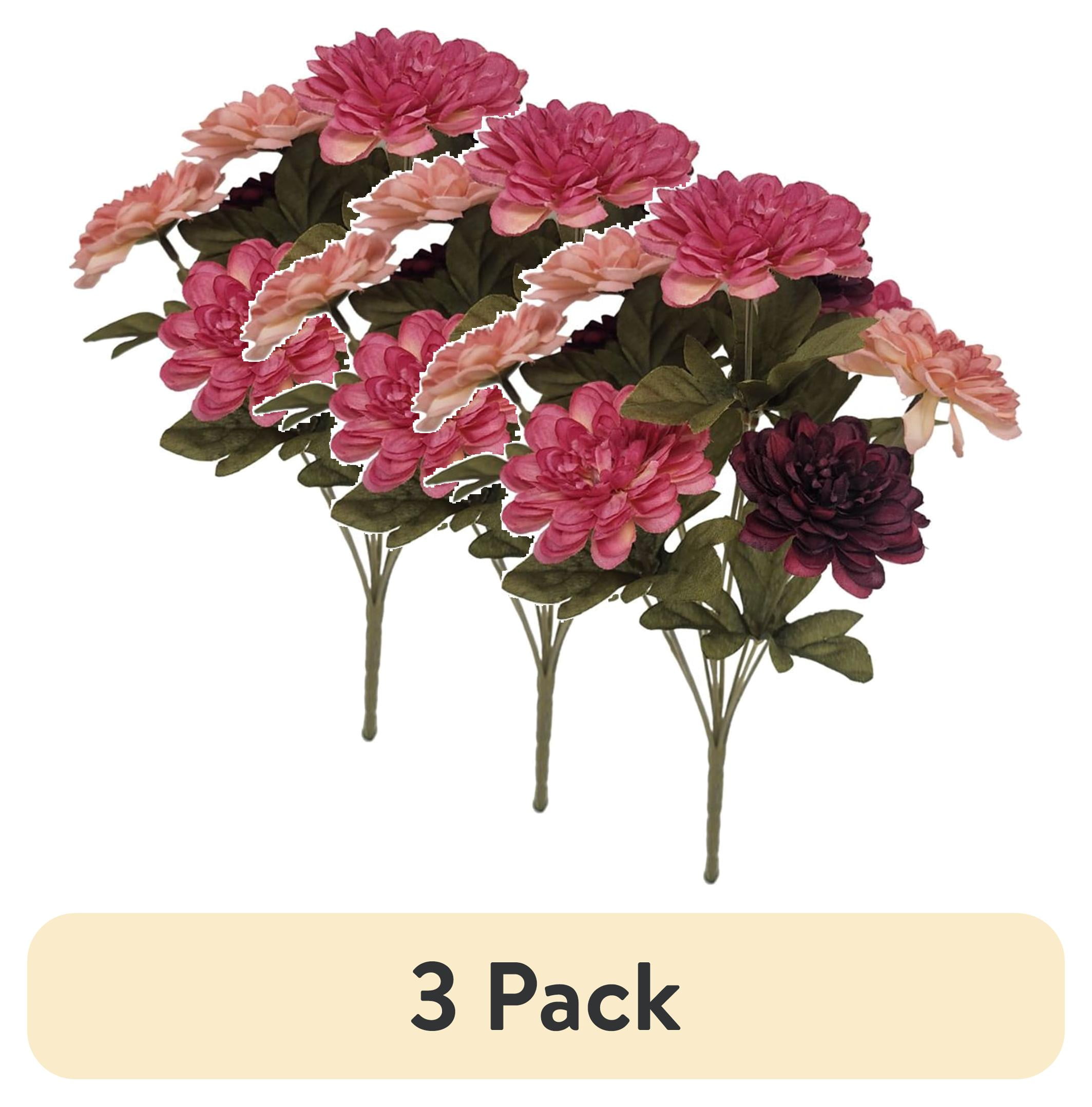 (3 pack) Mainstays 15 in Artificial Pink Zinnia Indoor Flower Bush ...