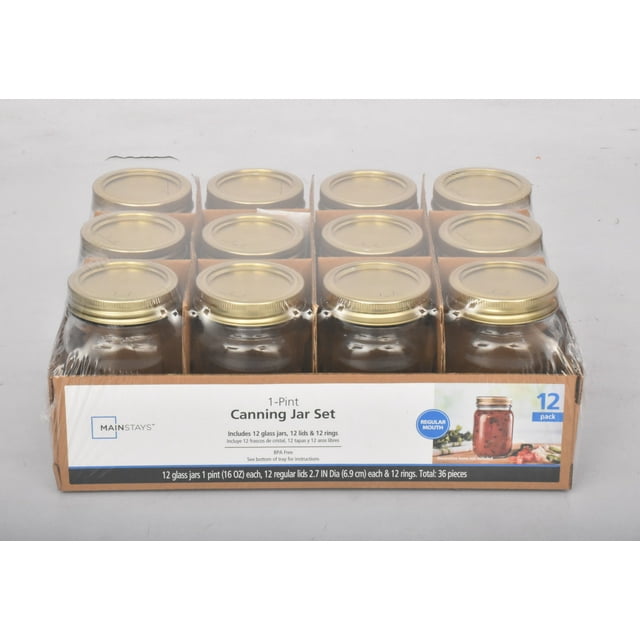 Mainstays 16 oz Airtight Glass Regular Mouth Canning Jars (12 Count) - Walmart.com