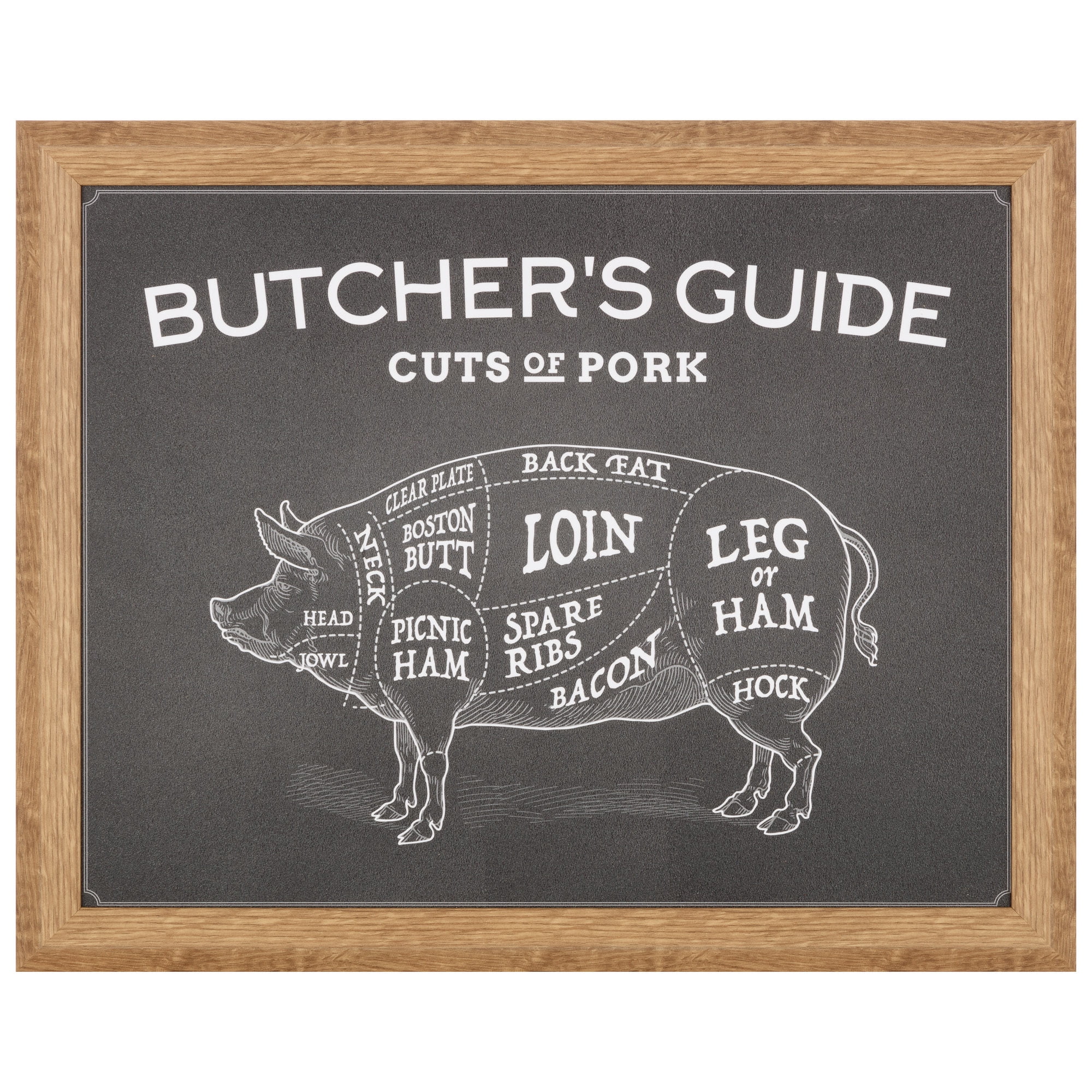 Mainstays 16x20 Farmhouse Butcher's Guide Pig Kitchen Wood Framed Wall ...