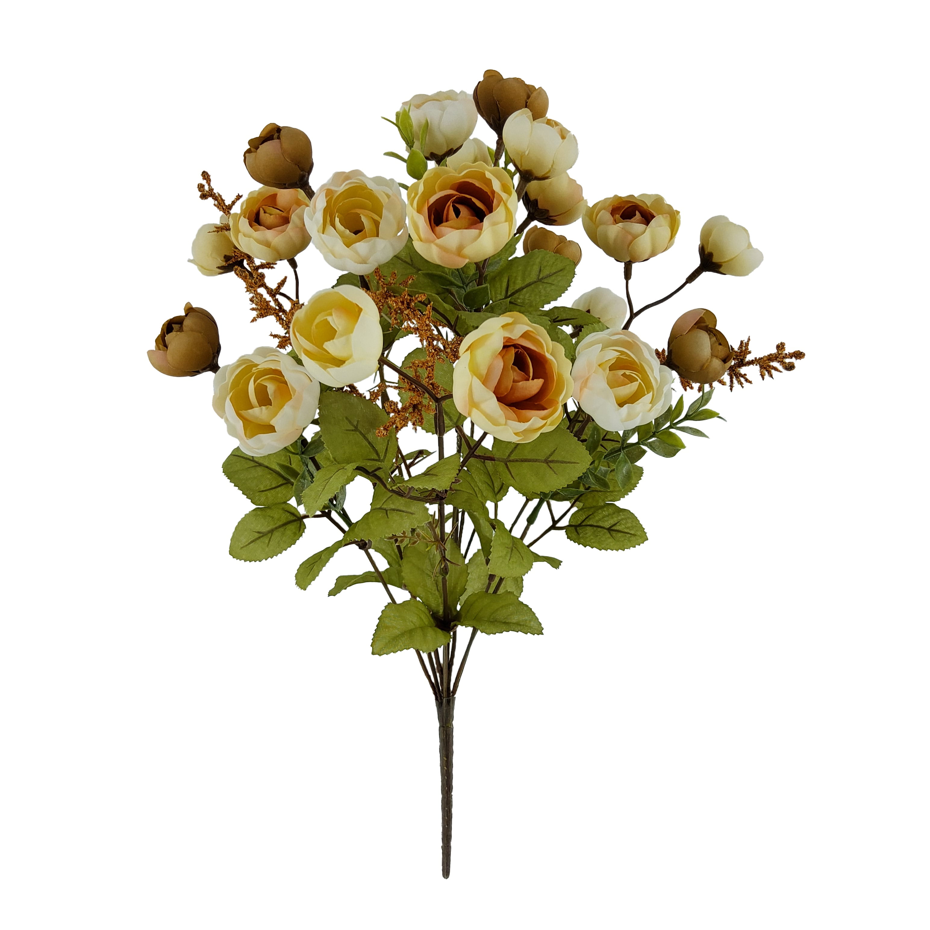 Mainstays 17.75in Indoor Artificial Mini Ranunculus Bush, Cream and ...