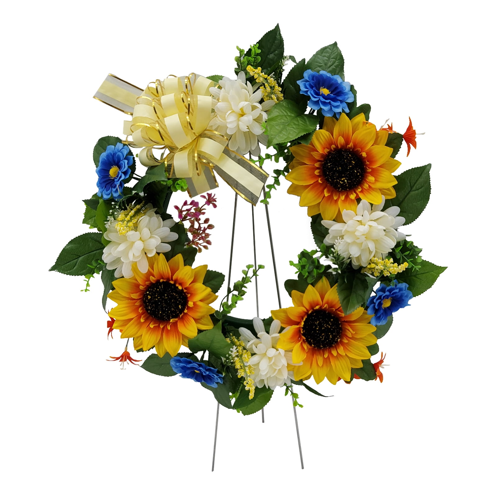 Mainstays 17" Diameter Artificial Floral Wreath, Yellow Color Sunflower ...