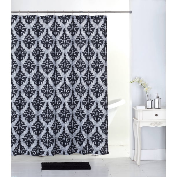 Mainstays 17-Piece Bathroom Set, Black and White Ikat - Walmart ...