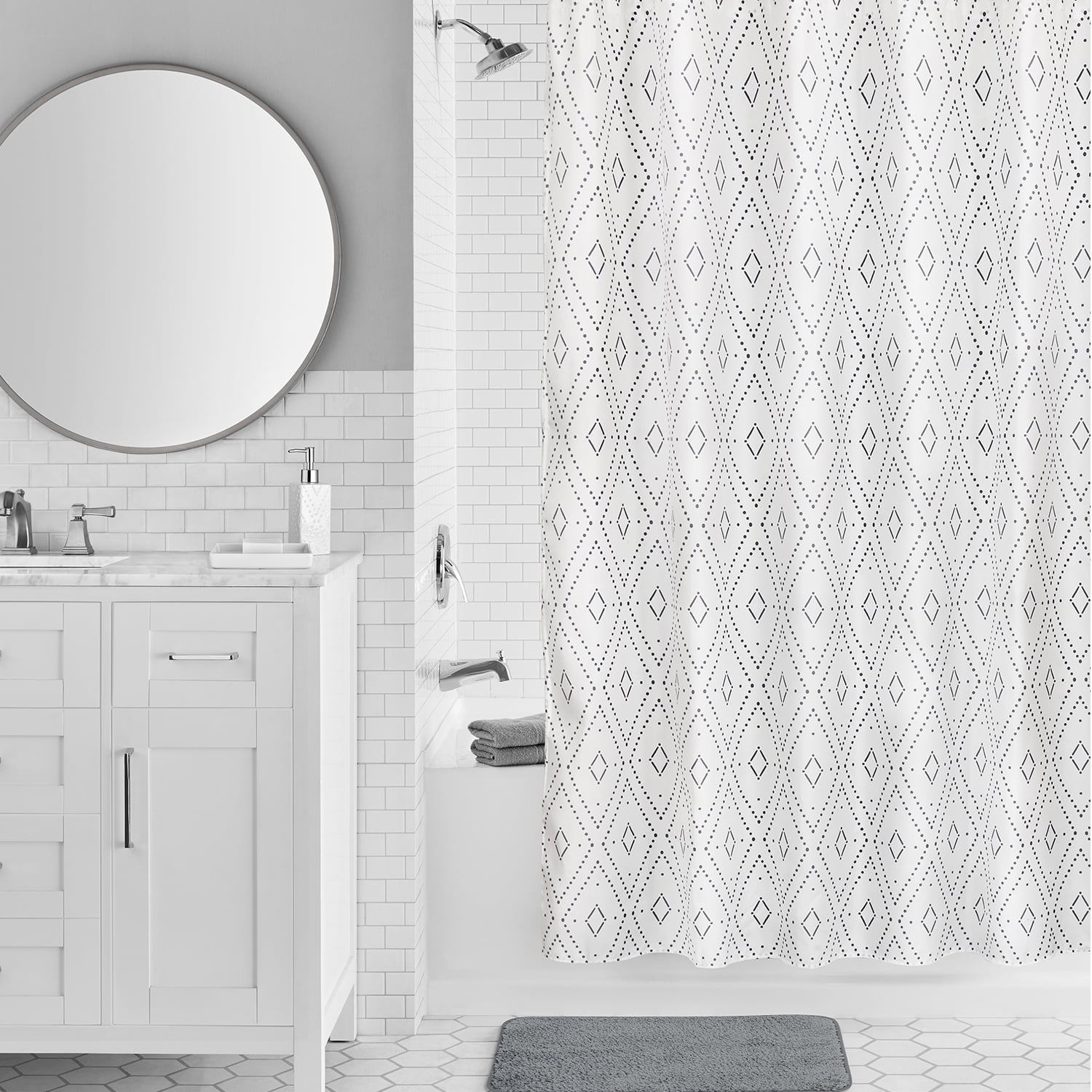 Mainstays 16-Piece Diamond Dot Polyester/Ceramic Shower Curtain & Bath ...