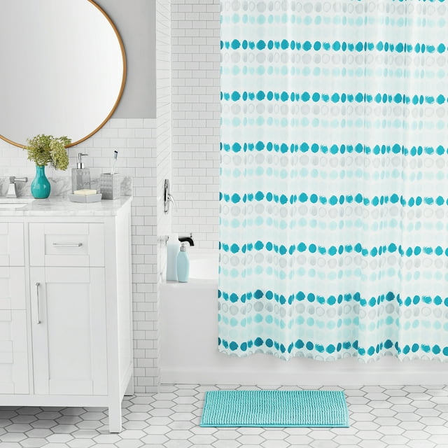 Mainstays 17-Piece Polka Dot Polyester/Ceramic Shower Curtain ...