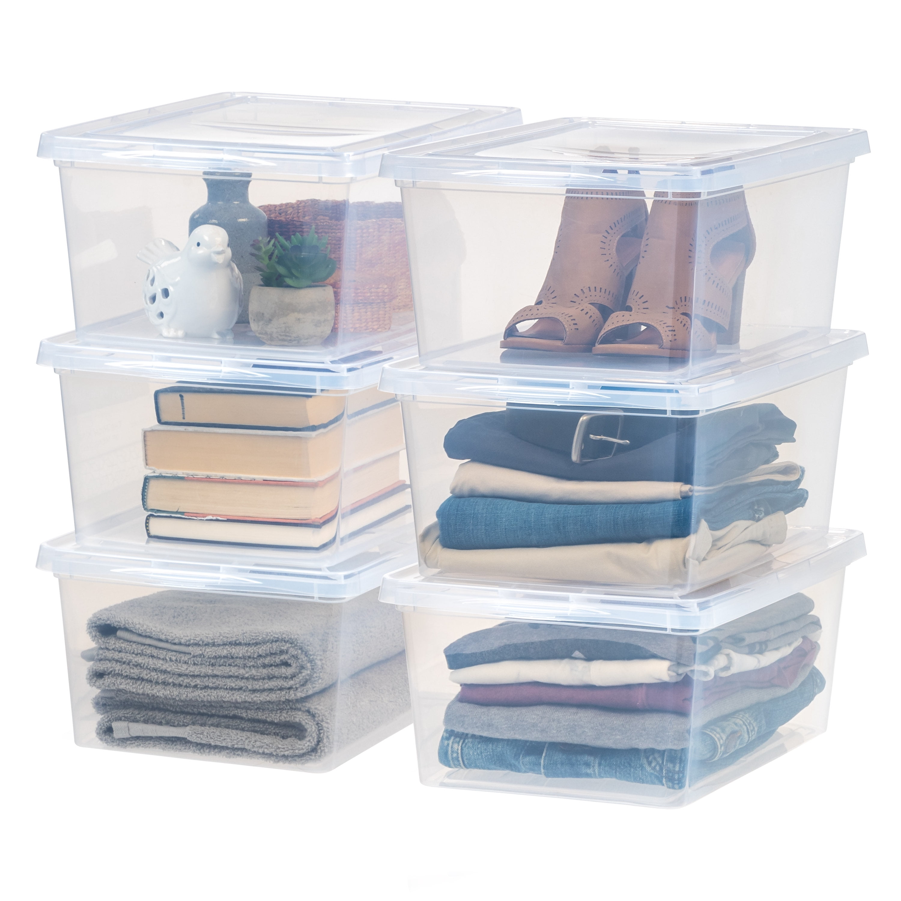 Mainstays 17 Qt. Plastic Storage Bins with Lids, Clear, Stackable Totes ...