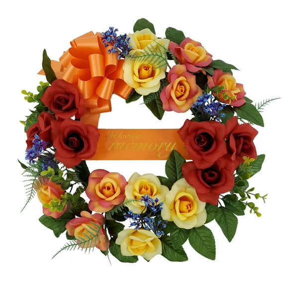 Mainstays 17in Outdoor Artificial Rose Wreath Red Yellow Memorial ...