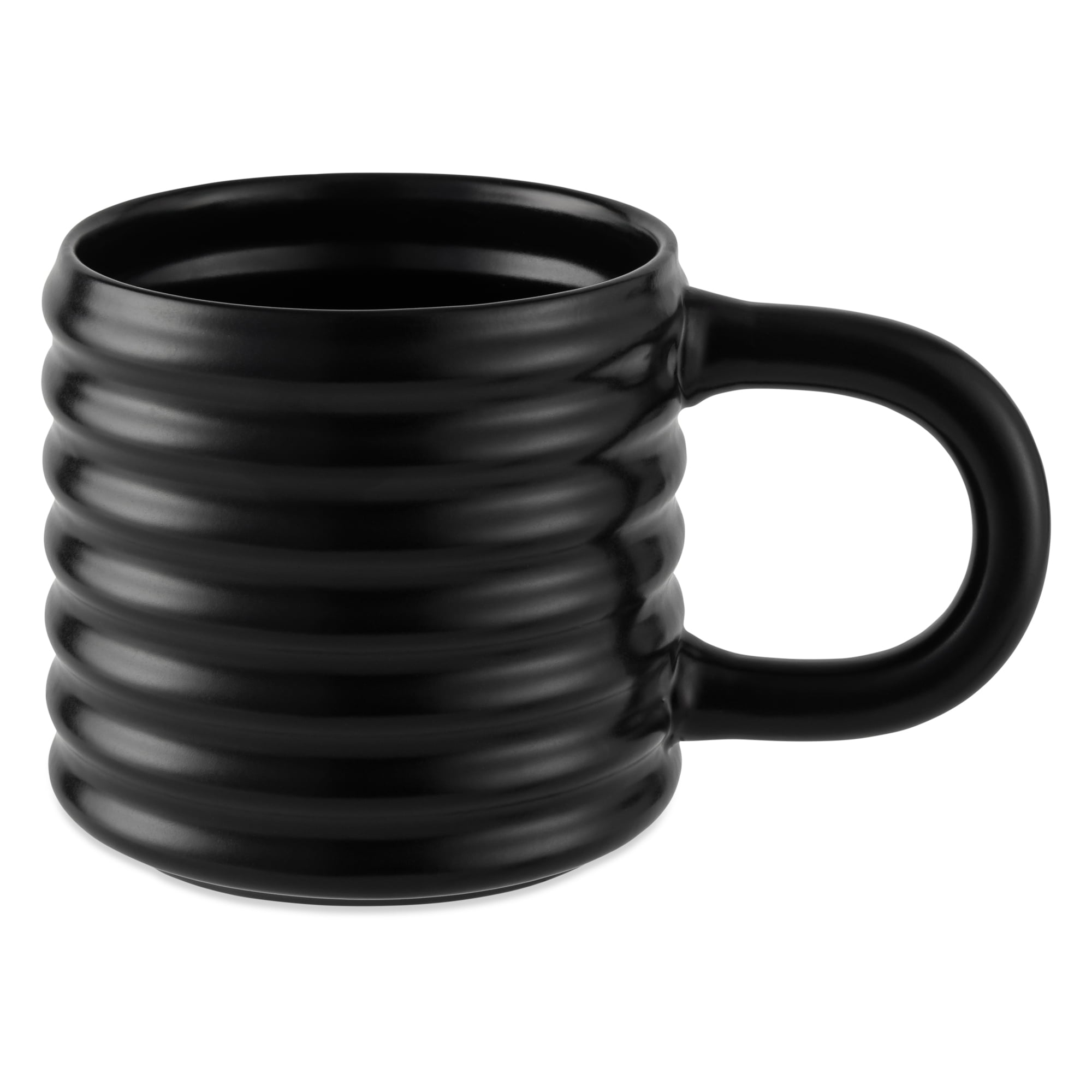 Mainstays 17oz Ribbed Matte Black Ceramic Coffee Mug, Sleek Modern ...
