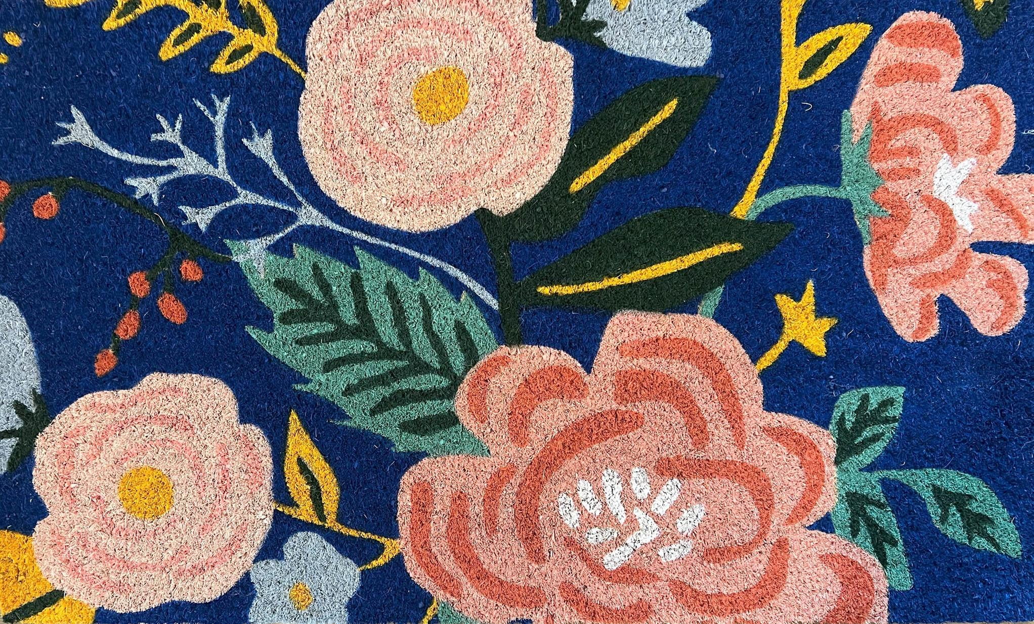 Mainstays Blue Floral Printed Coir Doormat, 17x30 Inches, Indoor ...