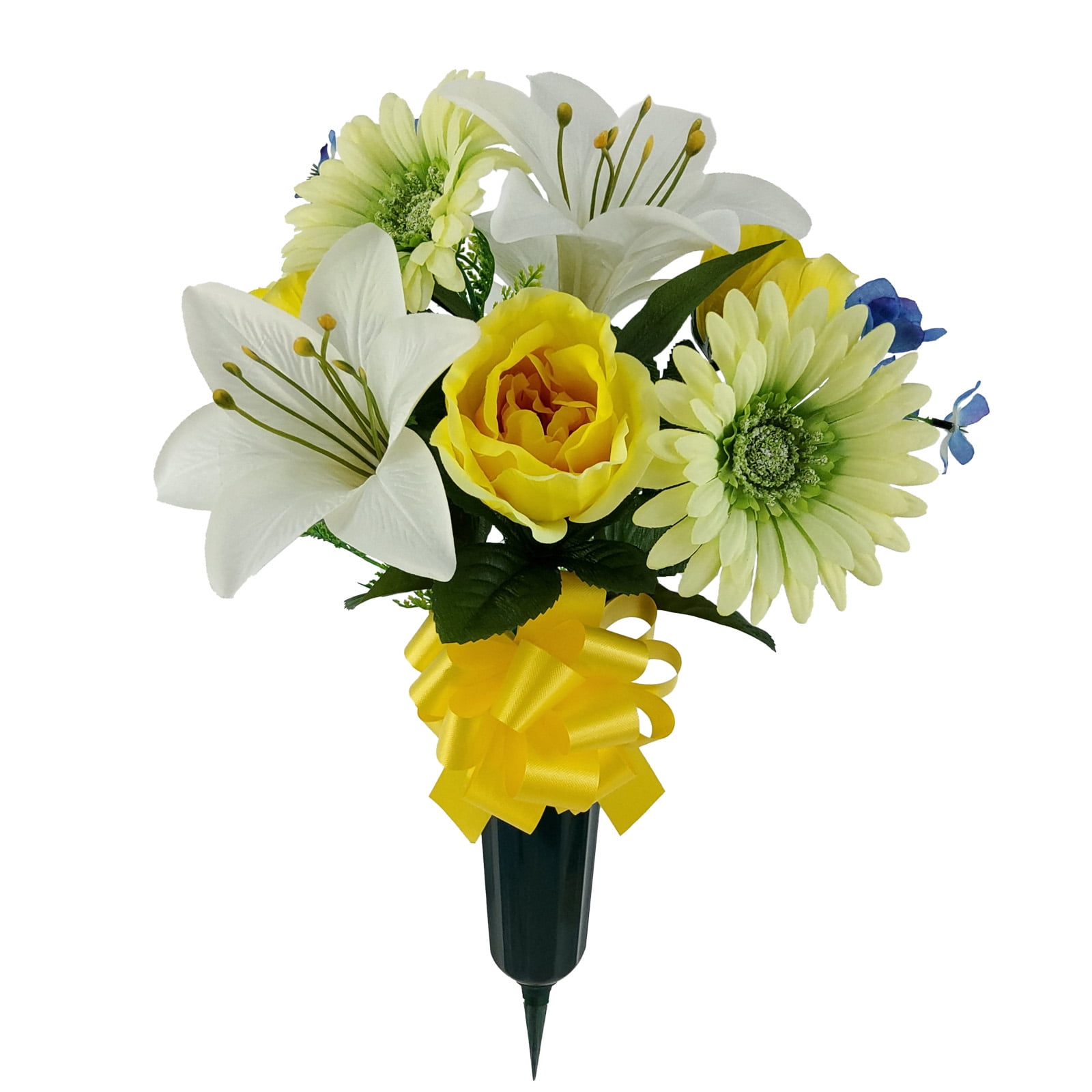 Artificial Rose and Lily - Memorial Flower Arrangement - 18.25in ...
