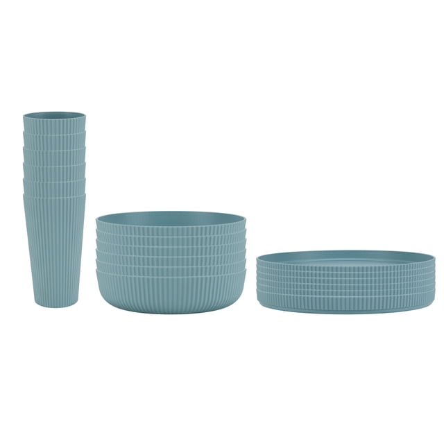 Mainstays 18-Piece Eco-Friendly Recycled Plastic Dinnerware Set, Blue ...