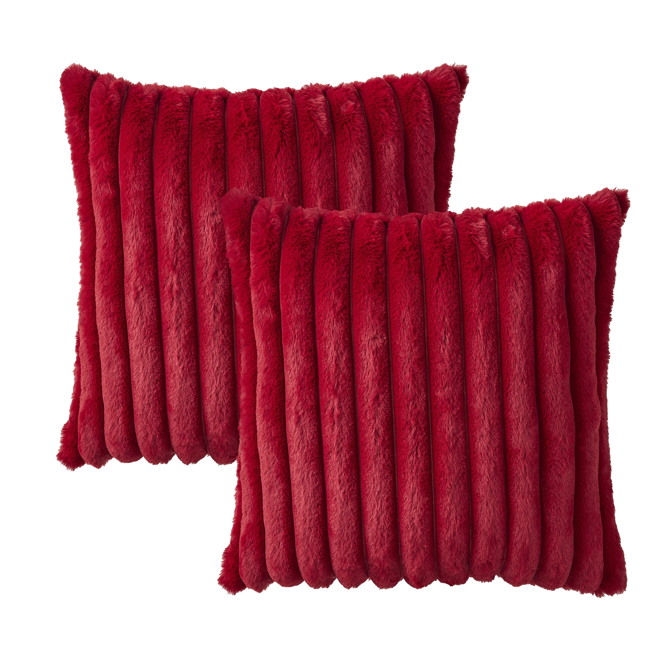 Mainstays 18" x 18" Red Channel Faux Fur Ribbed Decorative Pillows (2 ...