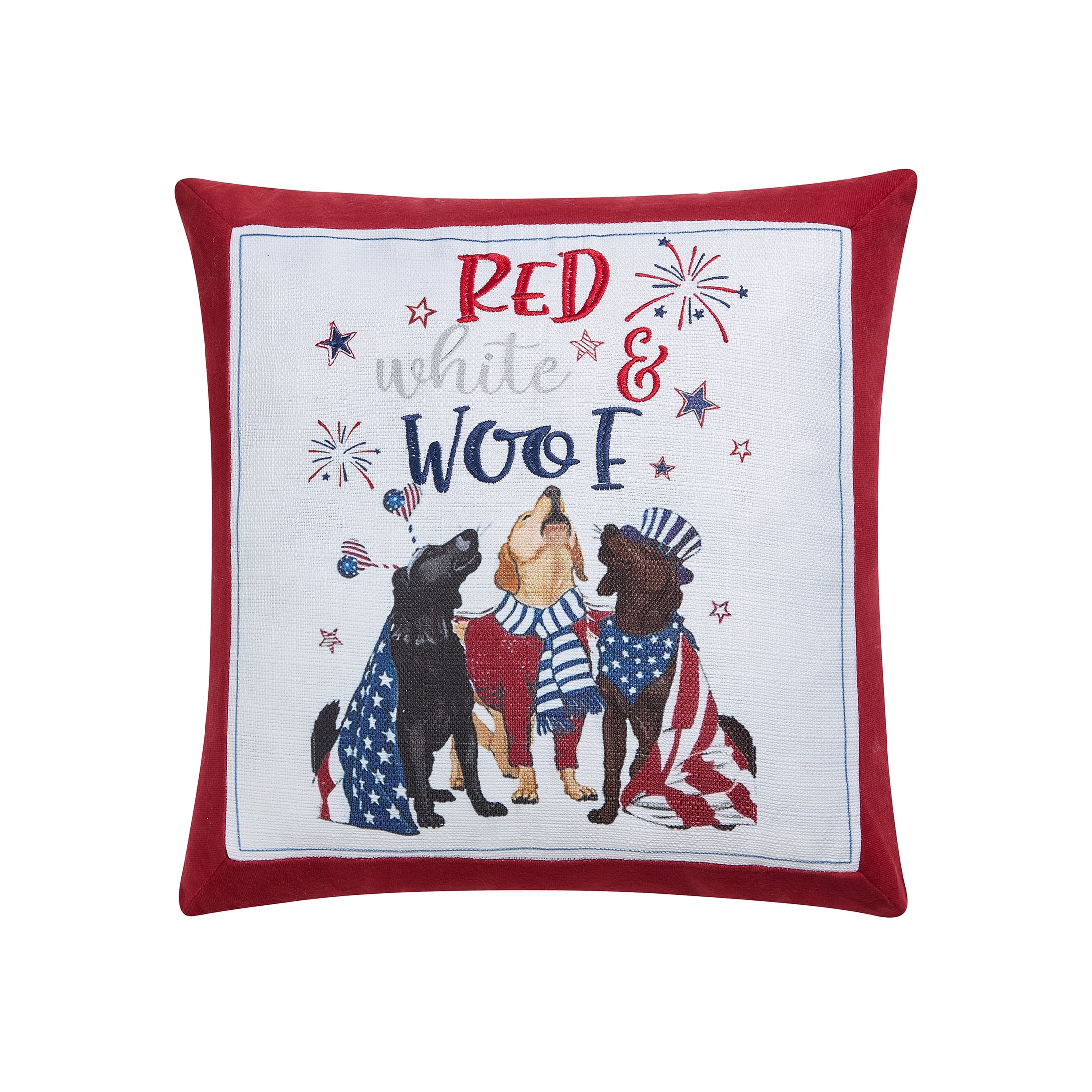 Mainstays 18" x 18" Red White and Woof Embroidered Decorative Pillow ...