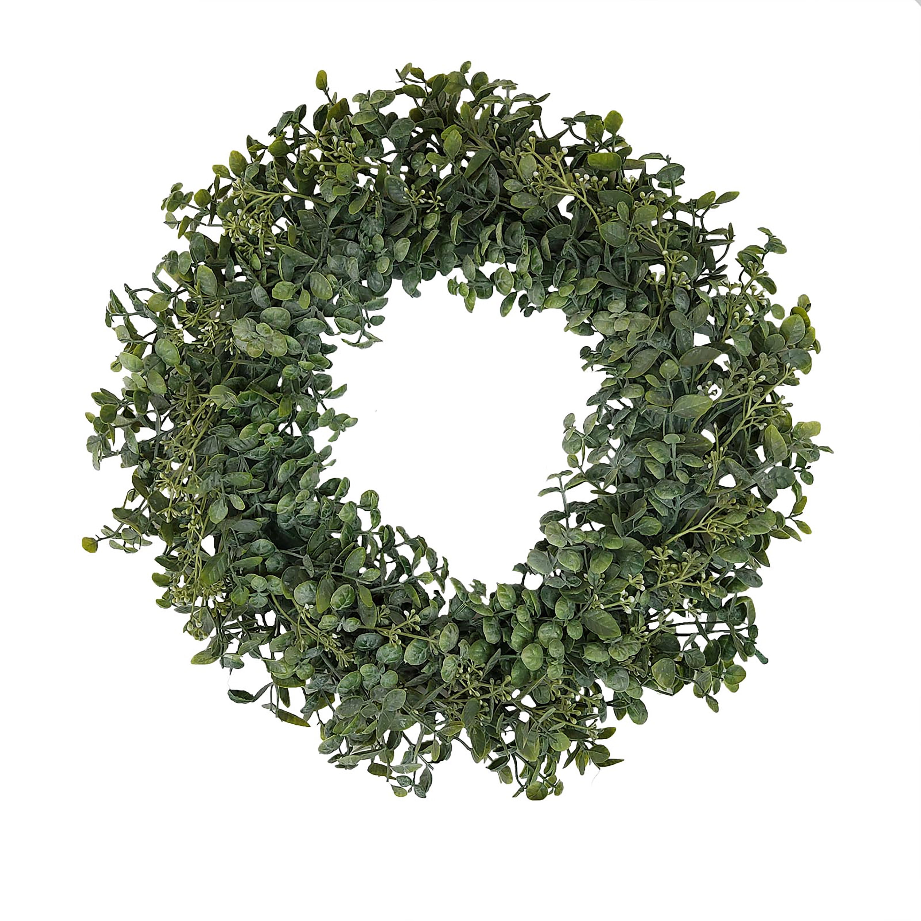 Mainstays 18in Indoor Artificial Boxwood Wreath, Green, Realistic Faux ...