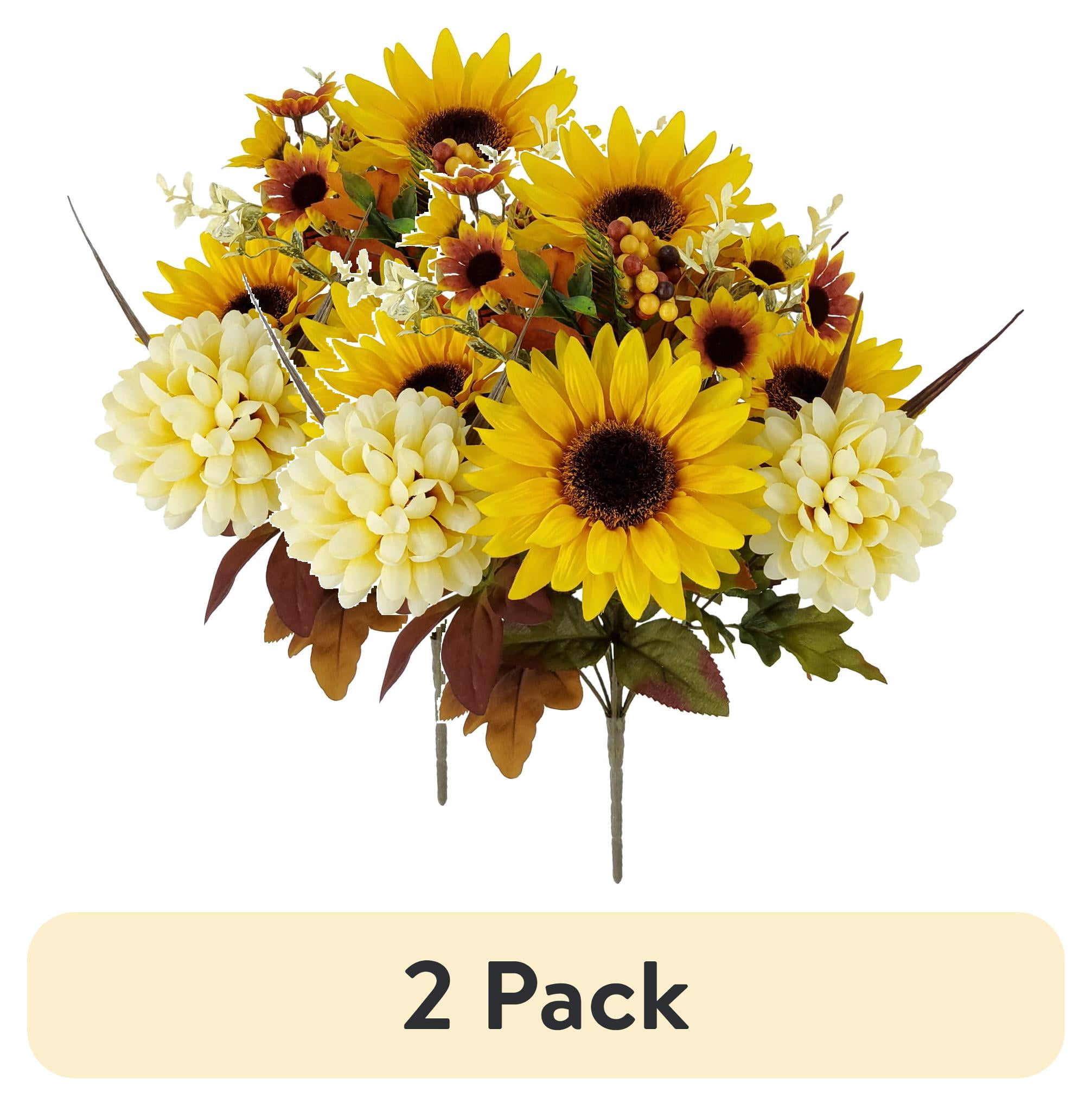 (2 pack) Mainstays 18in Indoor Artificial Floral Bouquet, Yellow ...