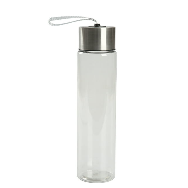 Mainstays 18oz Plastic Clear Water Bottle Stainless Steel Screw Cap Lid