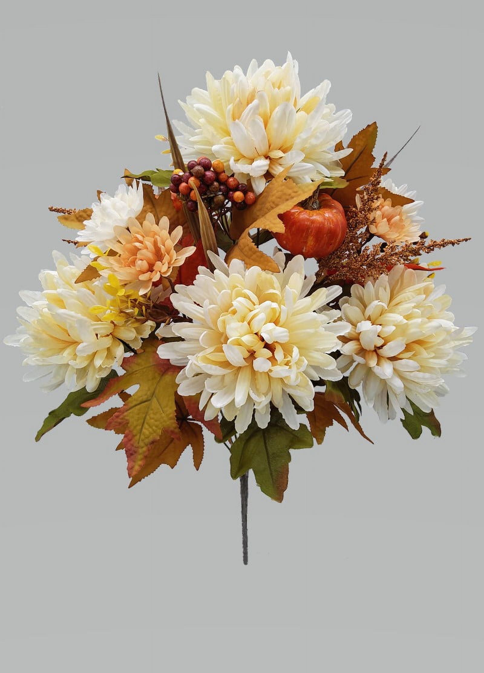 Mainstays 19.25in Indoor Artificial Cream Mum Bouquet with Pumpkin and ...