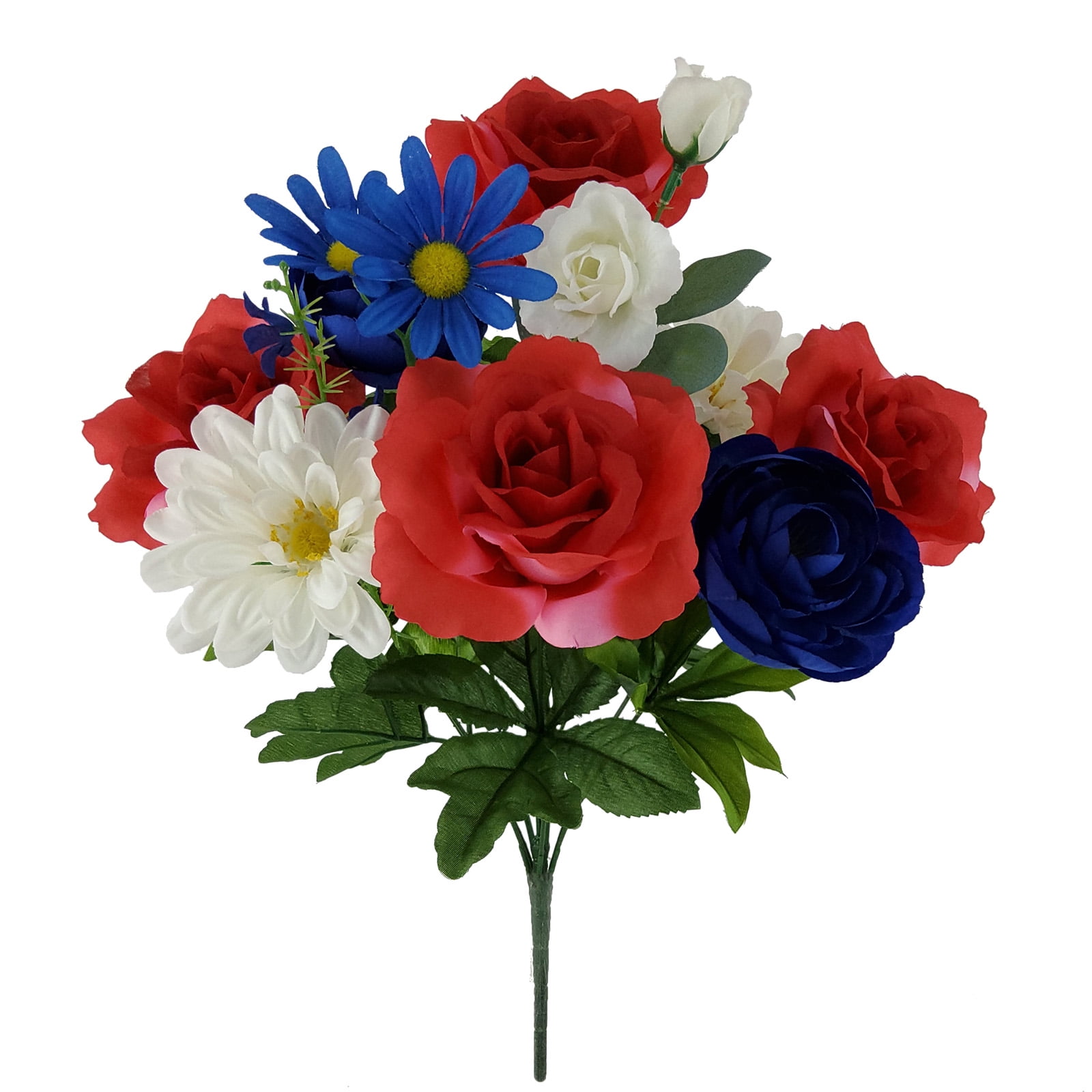 Mainstays 19.5in Indoor Artificial Rose Bouquet, Red White Blue ...