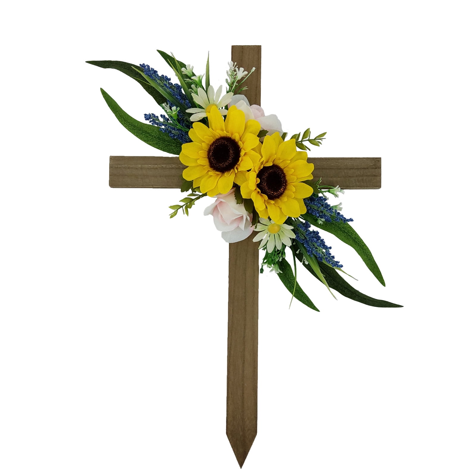 Mainstays 19.75in Outdoor Artificial Yellow Sunflower Wood Cross ...