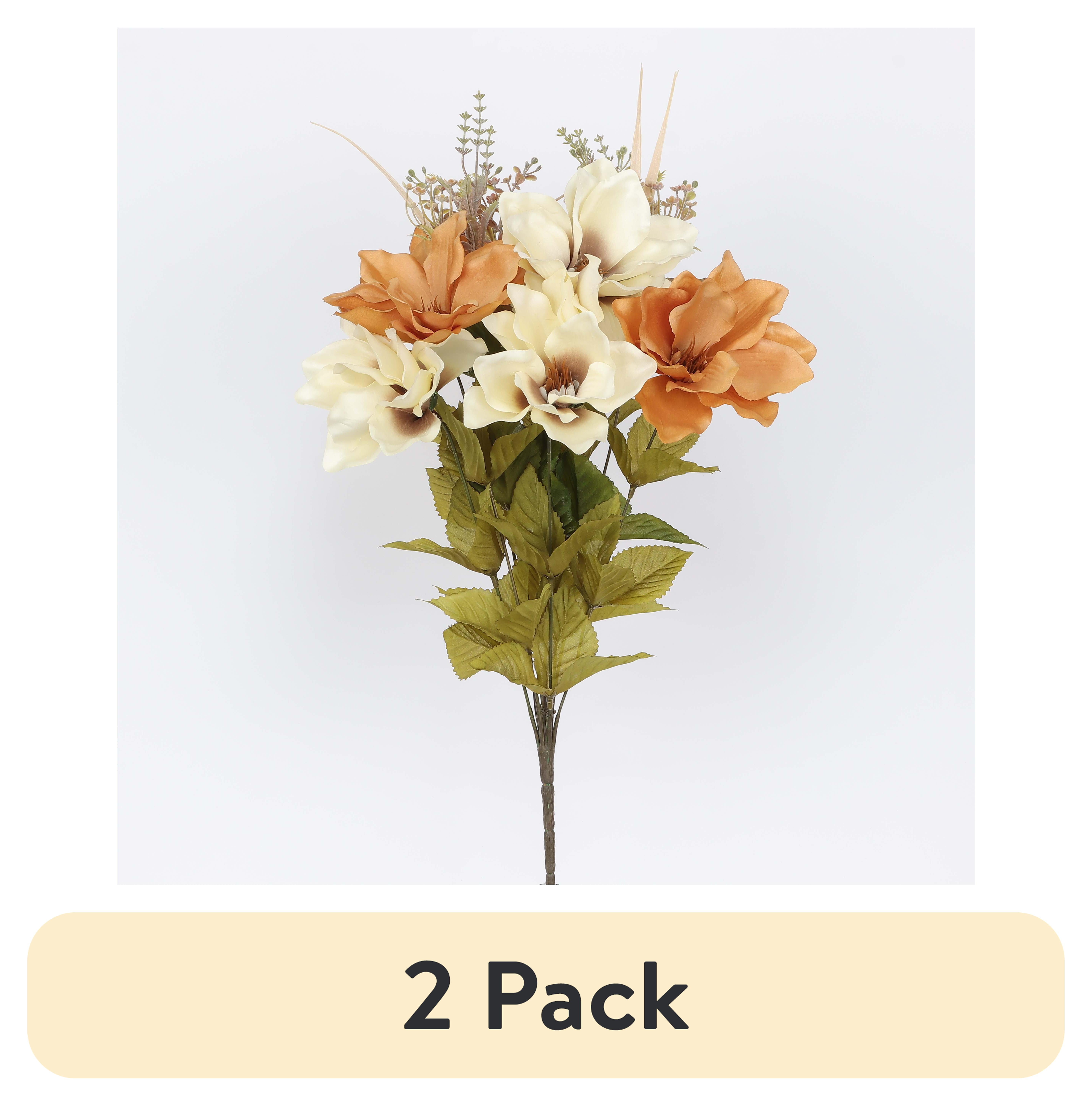 (2 pack) Mainstays 19'' Artificial Floral Mixed Magnolia Bush ...