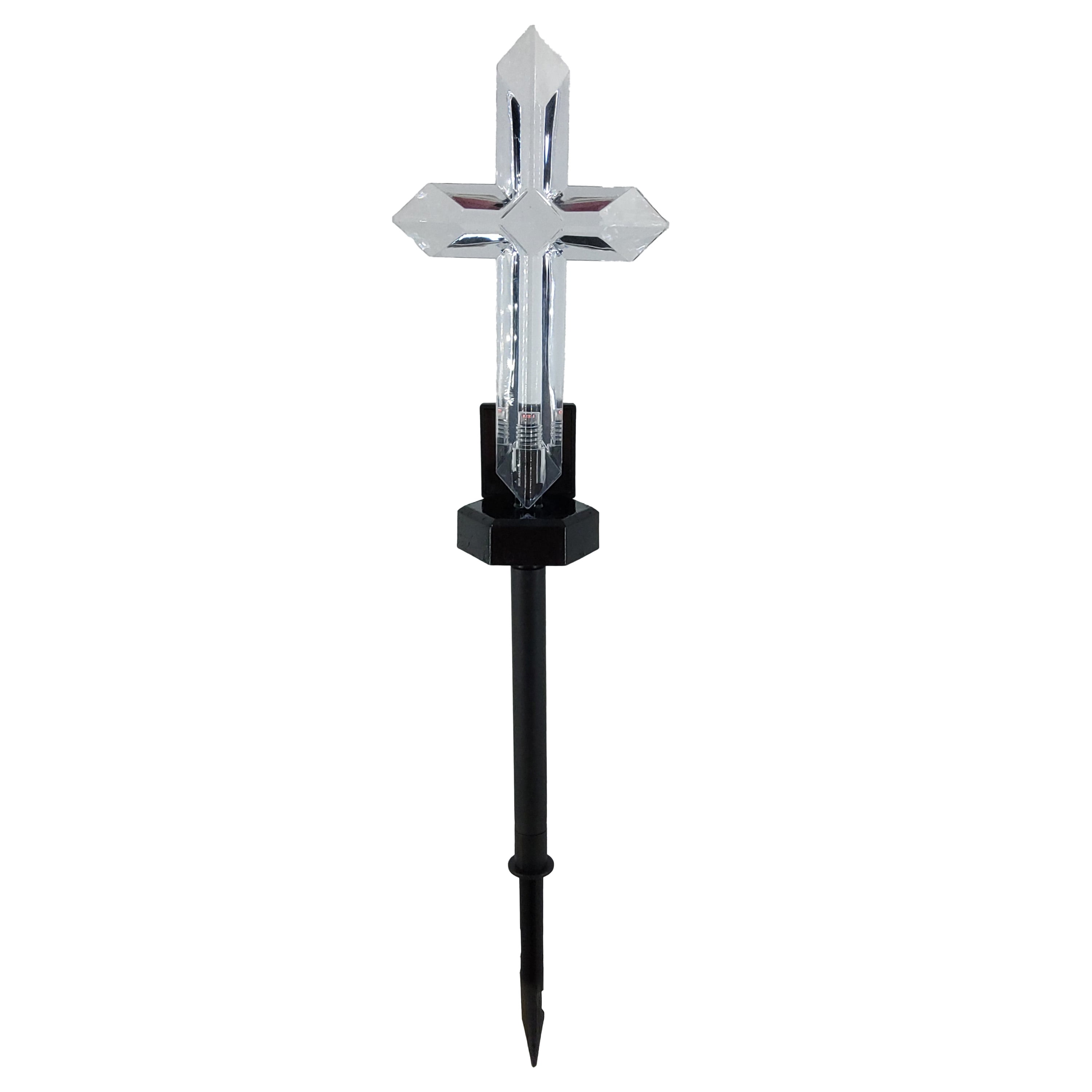 Mainstays 19in Outdoor Decoration Cemetery Cross Solar Light Stake ...