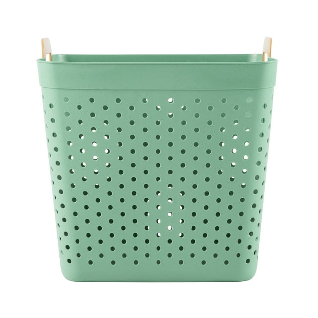 Mainstays Plastic Rectangle Laundry Basket, Sage Green, 2 Bushel ...