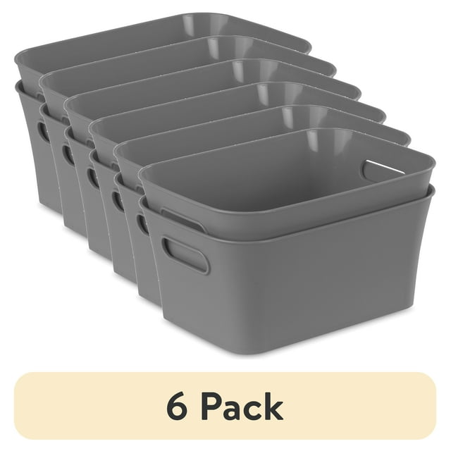 (6 pack) Mainstays 2-Pack Small Plastic Storage Bins, Grey - Walmart.com